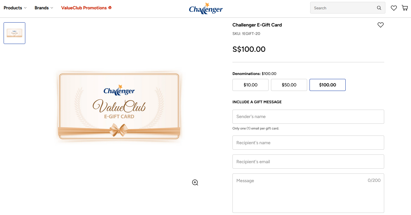 Can I choose the amount of the Challenger E-Gift card to purchase ...
